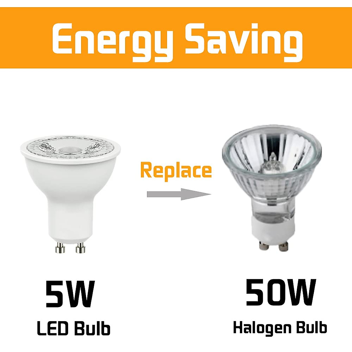 Geminilite GU10 LED Bulbs Non-Dimmable, 3000K Warm Light Replacement for Recessed Track Lighting, 5W GU10 Bulb with 38° Spotlight for Kitchen, Range Hood, Living Room, 6 Pack 120V