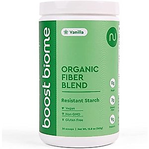 Boost Biome Fiber Supplement Organic Super Greens Powder – Supports Bloating Relief, Gut Health, Leaky Gut with Resistant Starch Powder - Green Banana Flour, Oat, Black Bean (30 Days, Vanilla)