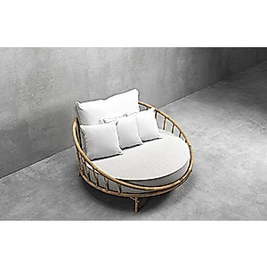 Zew Bamboo Daybed Outdoor Indoor Large Accent Sofa Chair Lawn Pool Garden Seating with Cushion and Pillows Natural Rattan Round Sofabed v.2021
