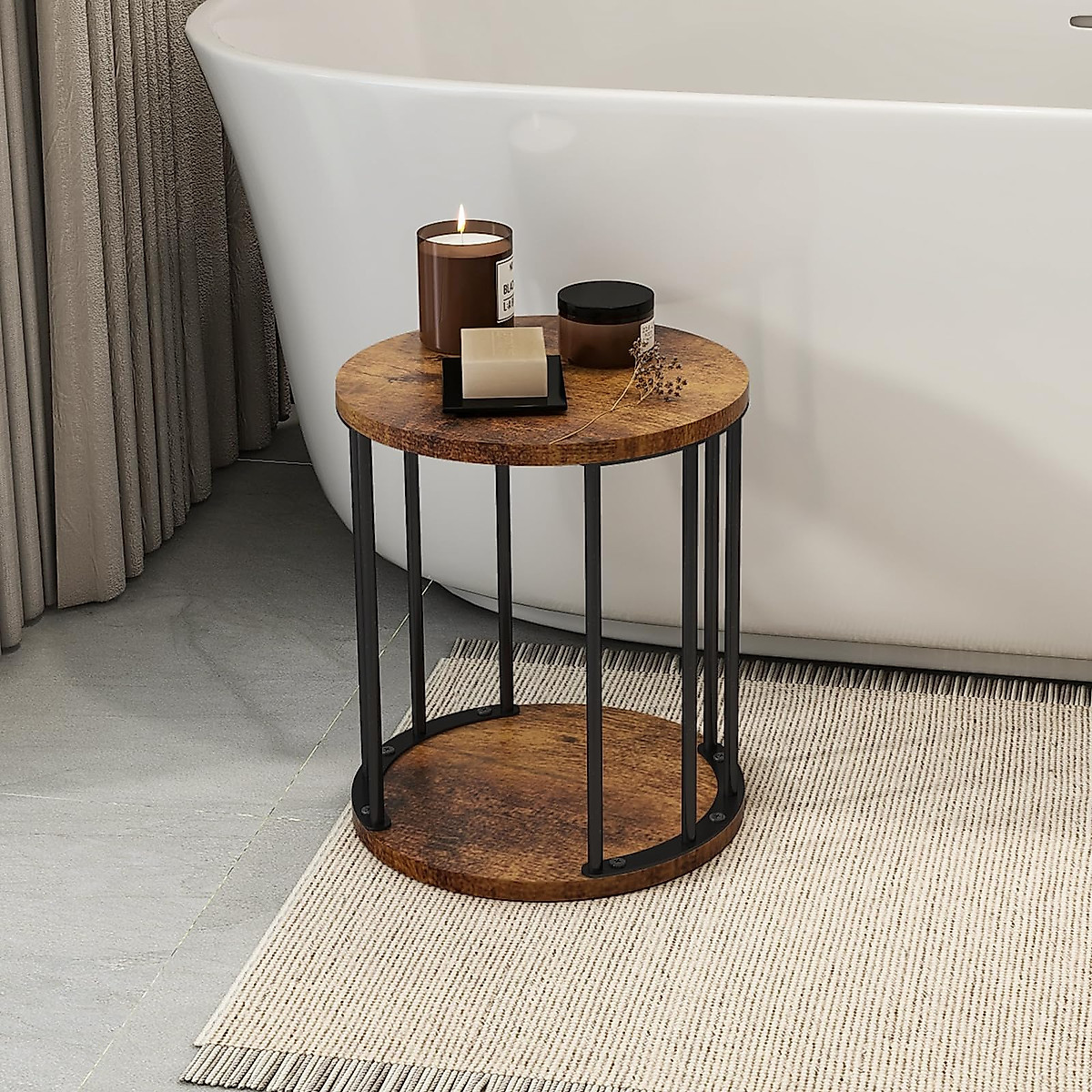 HDANI Small Round Wooden Step Stool for Kids Adults, 300lbs Load Capacity Garden Stool, Non-Slip Small Stool for Plant Stand, Kitchen, Bathroom and Bedroom,Brown