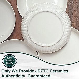 JDZTC Pasta Bowls set of 4 Medium white italian flat serving salad bowl set 8 inch Ceramic Dinner Plates (Wave-white)
