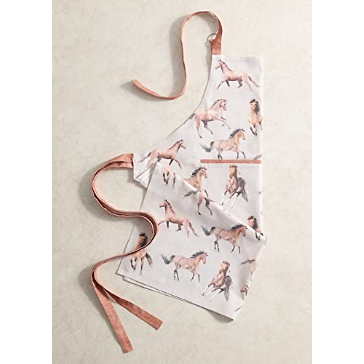 Maison d' Hermine Apron 100% Cotton 27.50"x31.50" 1 Piece Adjustable Neck Strap Cloth Aprons with Center Pocket & Long Ties for Gifts, Chef, Women & Men, Free Horses - Thanksgiving/Christmas