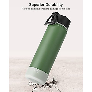 koodee Water Bottle for School 22 oz Stainless Steel Vacuum Insulated Sports Water Bottle for Boys, Reusable Metal Water Bottle with Leak Proof Straw Lid (Grass Green)