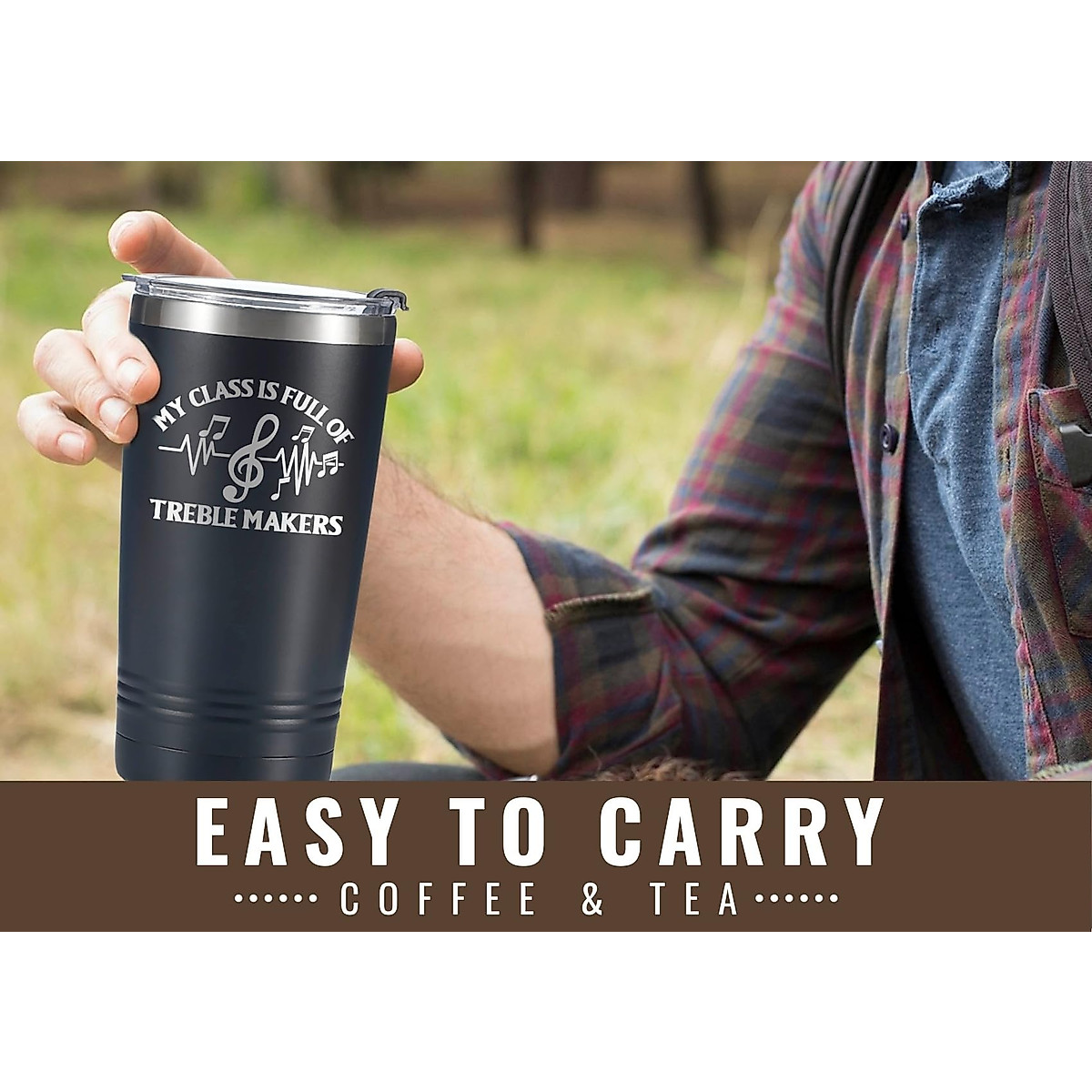 Onebttl Funny Music Teacher Gifts For Men, Women - My Class is Full of Treble Makers - 20 oz/590 ml Stainless Steel Insulated Tumbler with Straw, Lid - Music Lover Musical Themed Gifts - (Black)