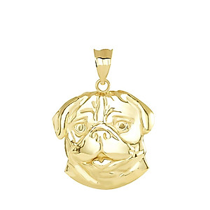 Sideways Crosses Fine 14k Yellow Gold Lovely Animal Pug Dog Head Charm Pendant