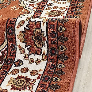 Antep Rugs Alfombras Oriental Traditional 8x10 Non-Skid (Non-Slip) Low Profile Pile Rubber Backing Indoor Area Rugs (Rust Brown, 7'10" x 10')