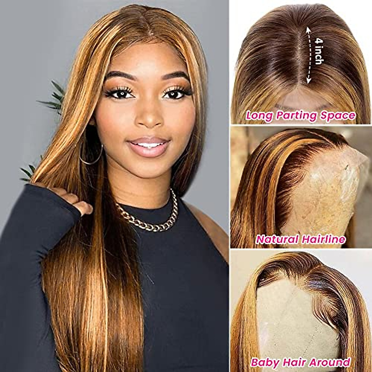 Manhoter Highlight Ombre Lace Front Wigs Human Hair Pre Plucked 18 Inch
