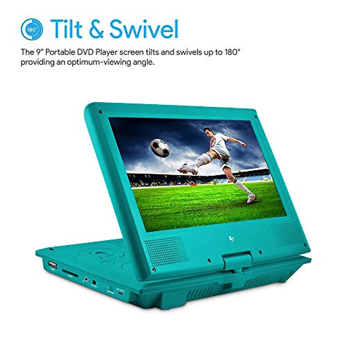 Ematic Portable DVD Player with 9-inch LDC Swivel Screen, Travel Bag and Headphones, Teal