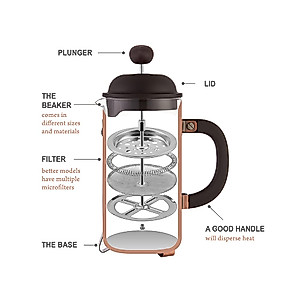 Lilayou French Press Coffee & Tea Maker, 34 Ounce Coffee Press, 304 Stainless Steel Heat Resistant High Boron Glass Easy to Clean (Dark Brown, 34oz)