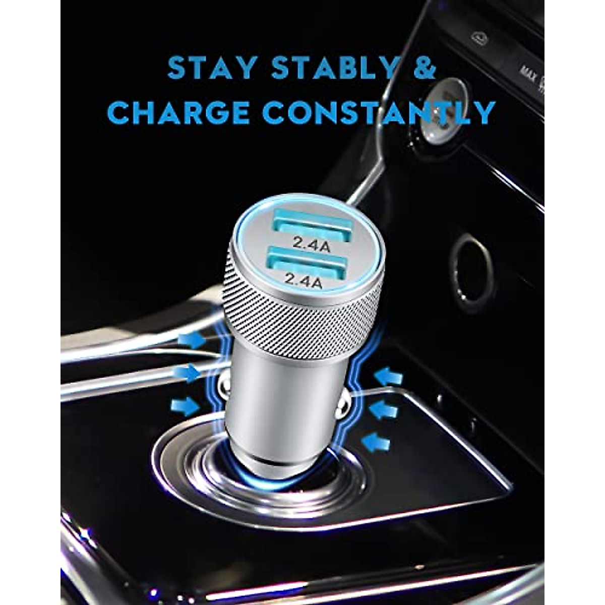 TIKALONG Car Charger Compatible with iPhone 13/12/11/XR/XS/X/Pro Max 8/7/6/6S Plus 5S/5C/SE2, iPad Air Mini Pro (2.4A Dual Port USB Car Charger Adapter with 2X 3ft Charging Cable Cord) (3in1 Pack)