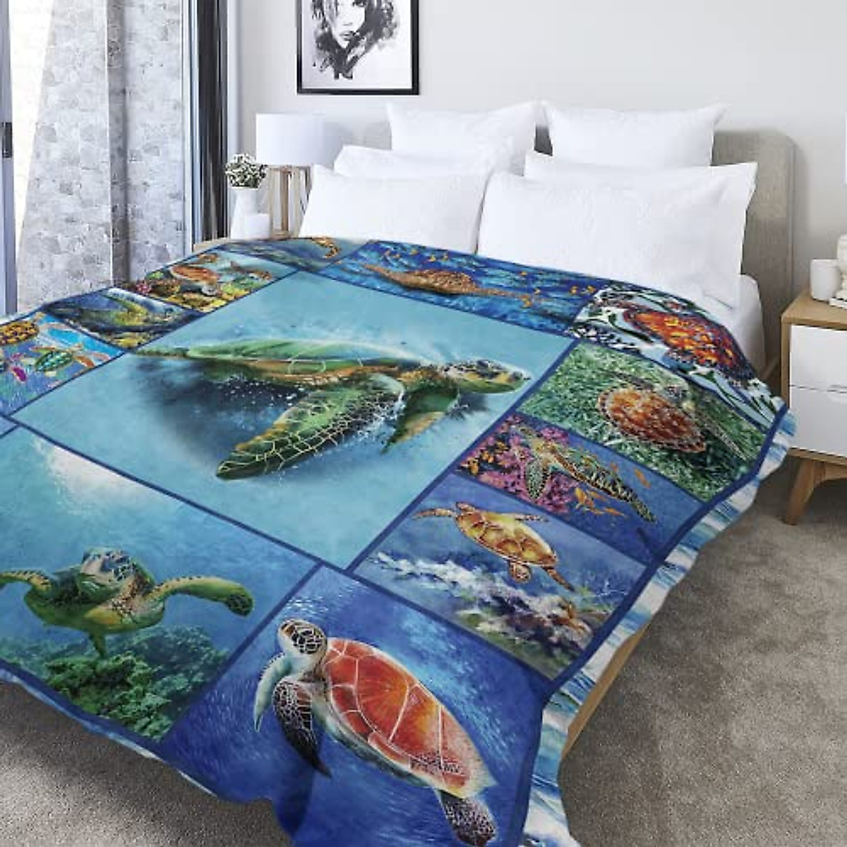 Turtle Blanket Adult Sea Turtle Blankets and Throws for Turtle Lovers Ocean Animals Coastal Throw Blanket for Teen Girls Women Soft Lightweight Flannel Gifts Blanket for Couch Sofa, 40''x50''