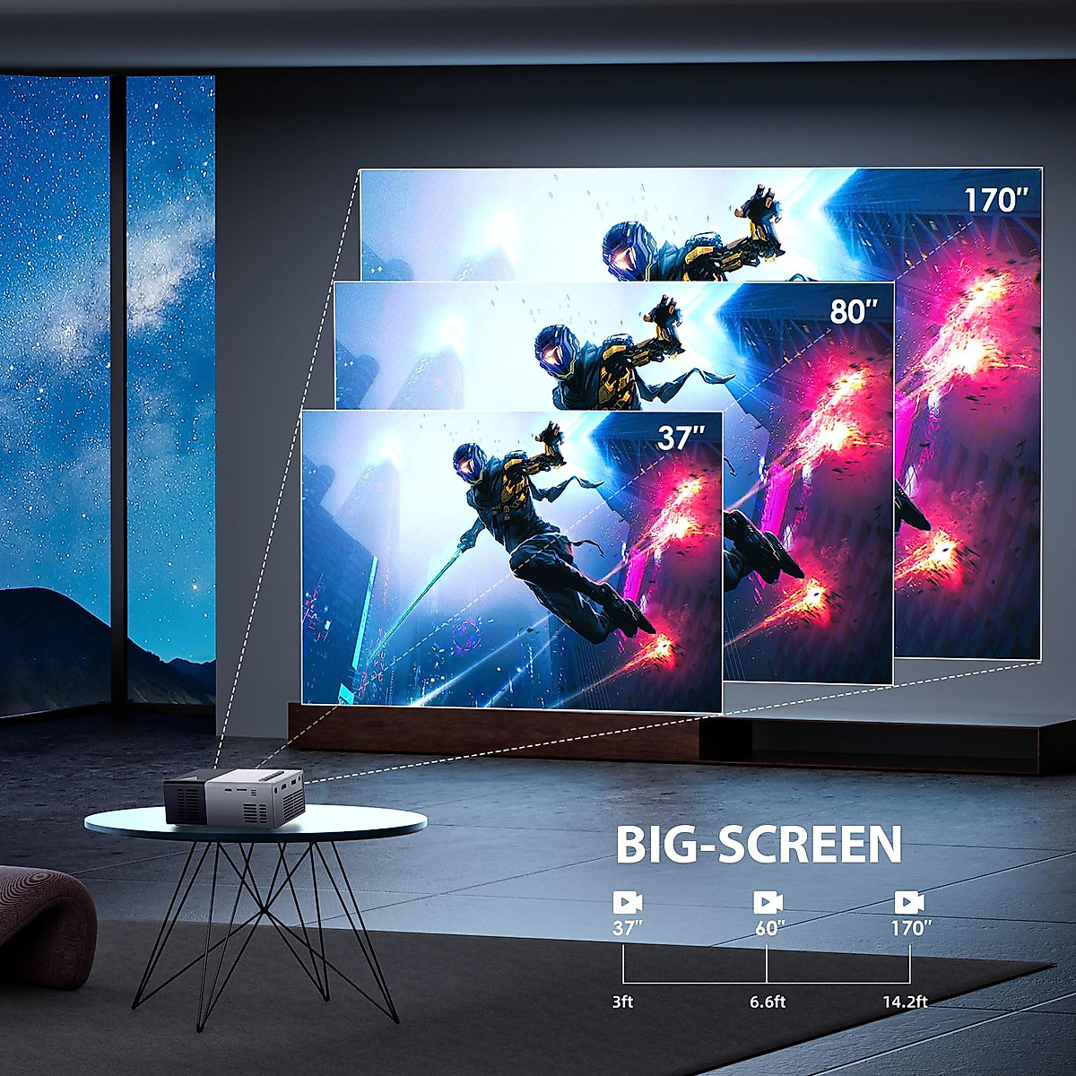 Mini Projector, iTJQ Portable Projector 1080p Supported, Phone Projector Compatible with iOS/ Android Smartphone/ Laptop/ PS4, Movie Projector with HDMI/ USB Interfaces for Home Theater