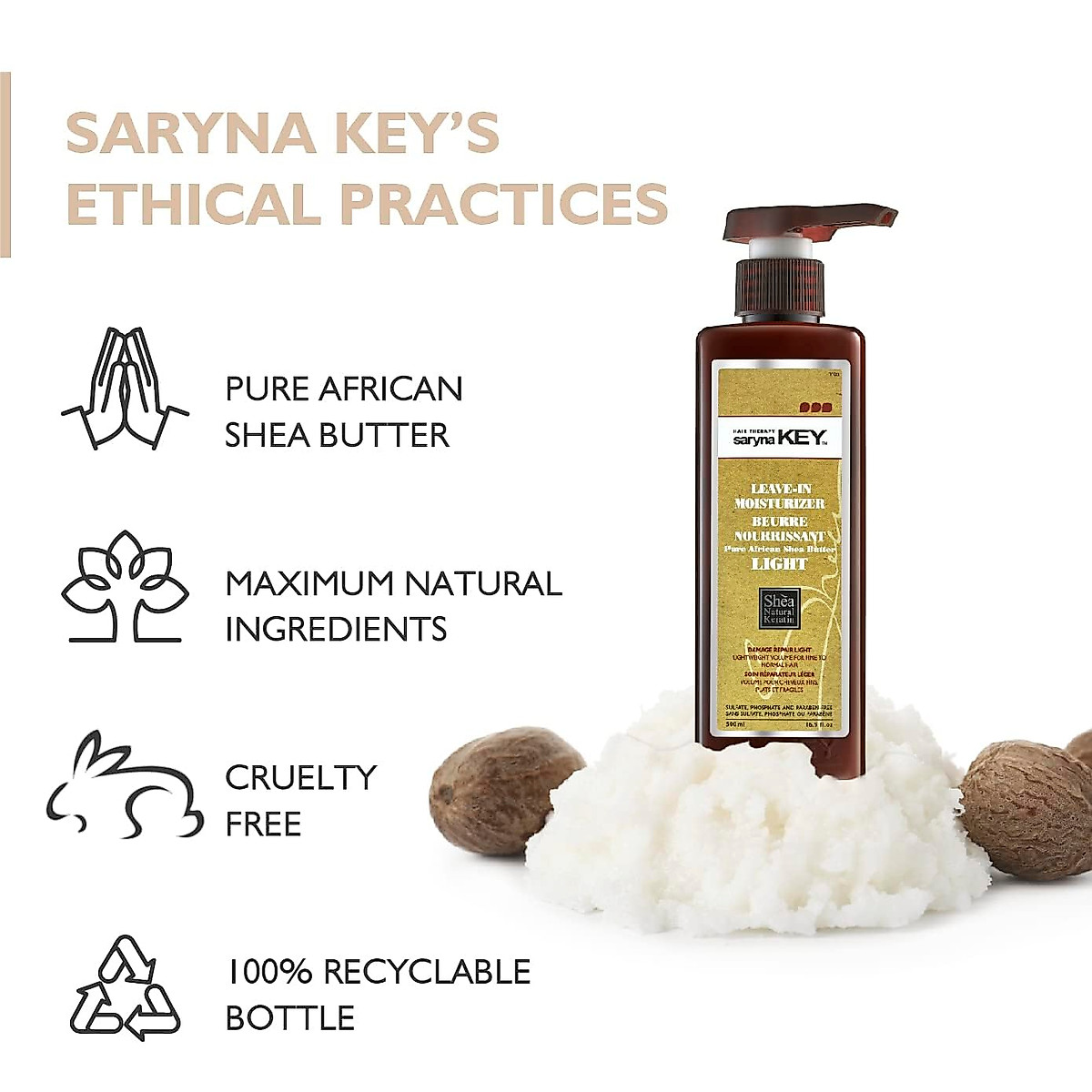 SARYNA KEY Damage Repair Light Hair Styling Cream - Ultra-hydrating Styling Cream Detangles, Smoothes and Controls Frizz (500ml/16.9oz)