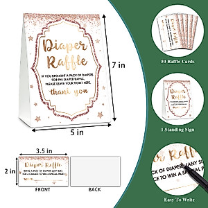 Diaper Raffle Baby Shower Game Set(1 Standing Sign + 50 Guessing Cards), A Little Princess Diaper Raffle Tickets for Baby Shower, Pink and Gold Baby Shower Party Favor Decor - B13