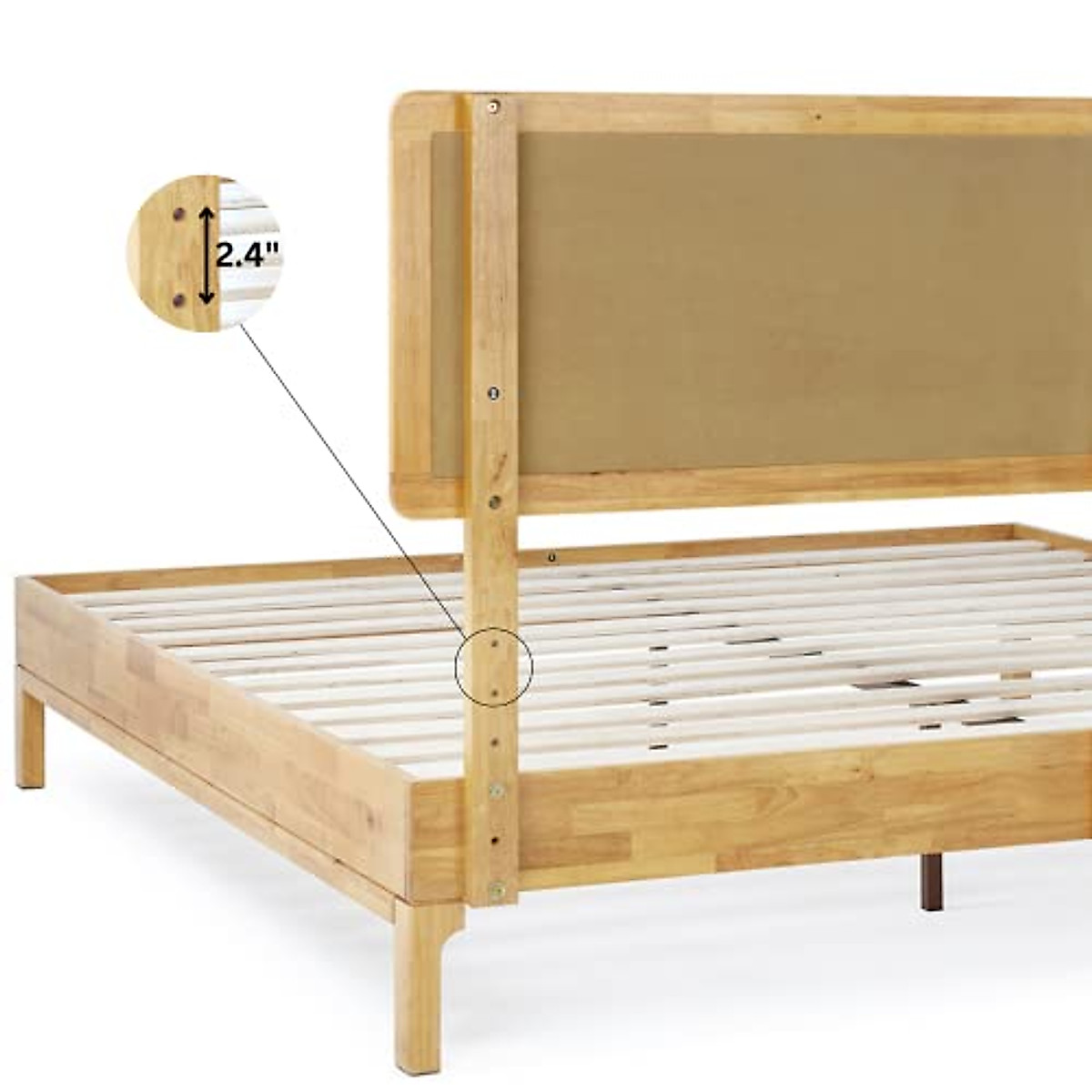 Bme Nipe 14 Inch Deluxe Bed Frame with Adjustable Headboard - Rustic & Bohemian Unique Style with Acacia Wood - No Box Spring Needed - 12 Strong Wood Slat Support - Easy Assembly - King, Natural