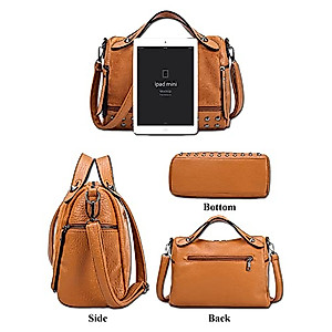 XACKWUERO Women Fashion Classic PU Leather Bag Rivet Studded Crossbody Bag Tote Shopping Shoulder Handbag (Black)