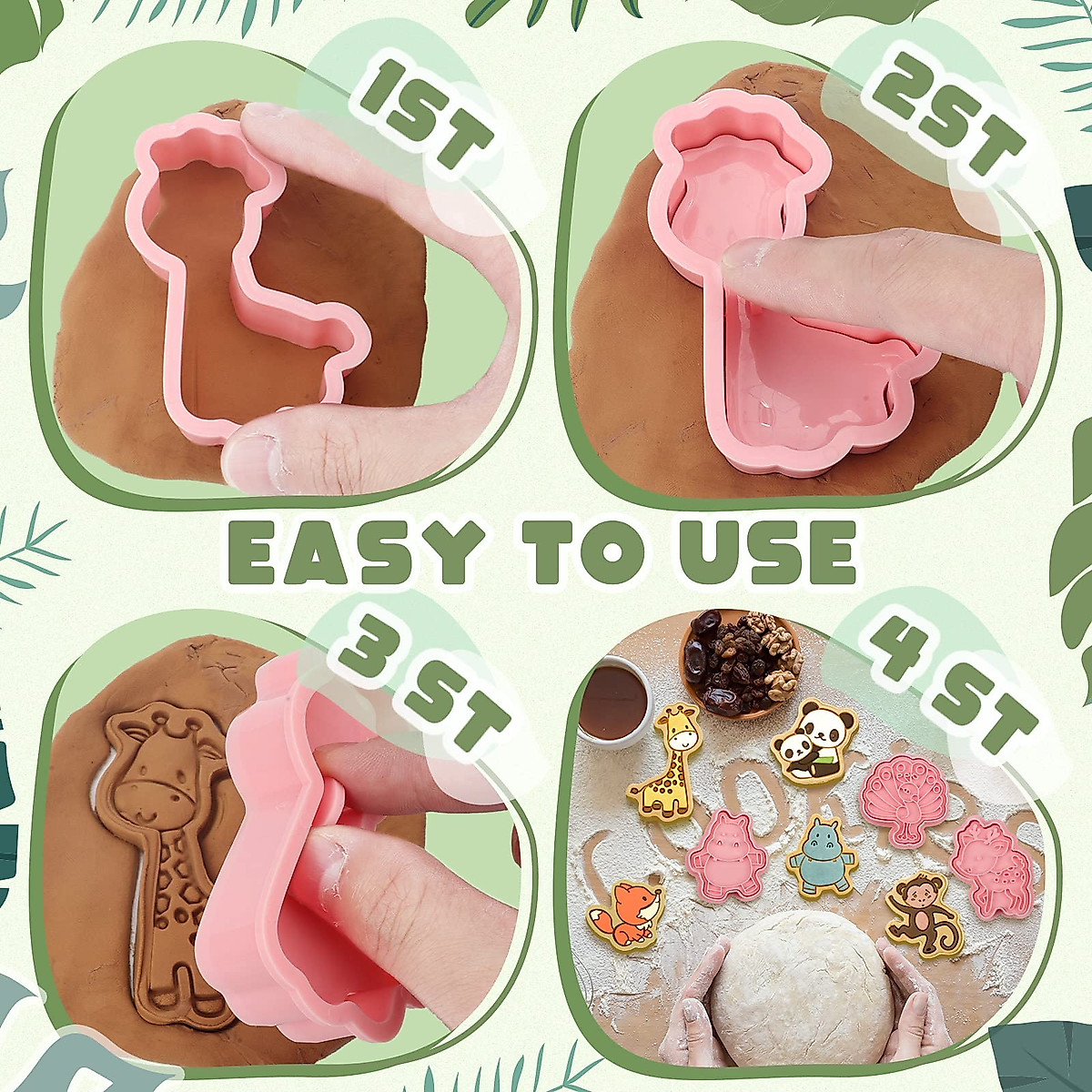 16 Pcs Animal Cookie Cutters with Plunger Stamps Set 3D Animal Shape Cookie Cutters Animal Embossing Cutter for Biscuit Fondant Cheese Baking Molds Forest Animal Biscuit Baking for DIY (Animals Style)