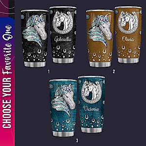 Wassmin Personalized Horse Tumbler Cup With Lid 20oz 30oz Jewelry Horses Stainless Steel Double Wall Vacuum Insulated Tumblers Coffee Travel Mug Birthday Christmas Women Gifts Custom Name