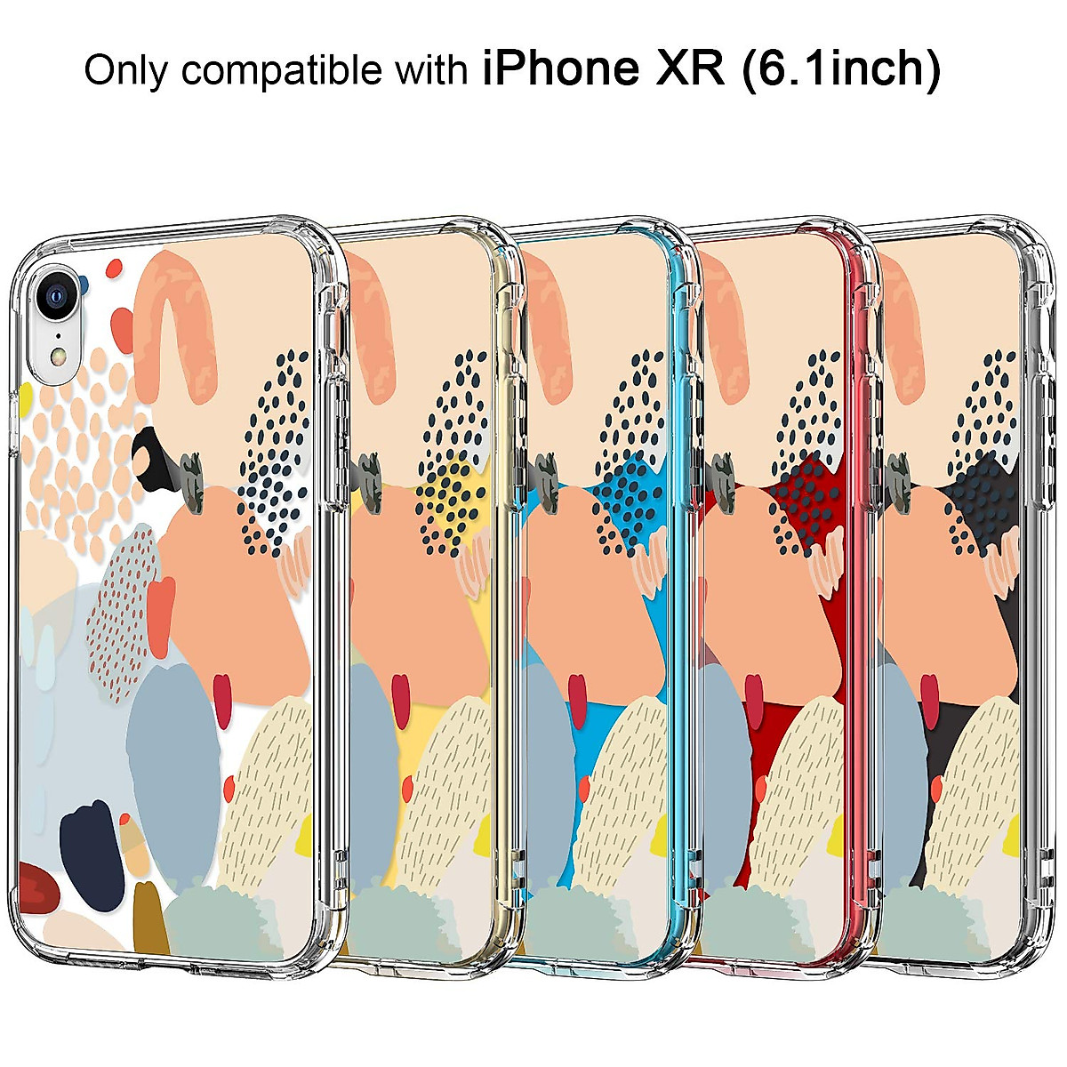 ICEDIO iPhone Xr Case with Screen Protector,Clear with Multi-Colored Painting Patterns for Girls Women,Shockproof Slim Fit TPU Cover Protective Phone Case for iPhone XR