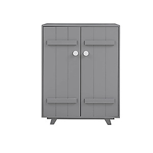 Wooden Kids Wardrobe with Hanging Rod, Cute Design Wardrobe Cabinet with 2 Doors, Storage Armoires Clothes Hanging Storage Rack for Boys Girls Kids' Room,Gray