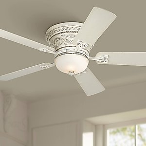 Casa Vieja 52" Ancestry Hugger Low Profile Indoor Ceiling Fan with Light LED Dimmable Remote Control French Rubbed White Frosted Glass for Living Room Kitchen Bedroom Dining