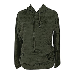 LAGKQS Waffle Hoodie Women Solid Color Casual Drawstring Pullover Sweatshirts Basic Sweatshirt with Pockets Fall Hooded 2023 Loose Fashion Blouse Clothes Comfy Crop Top Plus Size Outfits Green