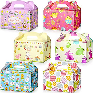 Dianelhall 24 Pcs Easter Treat Boxes Paper Gift Box Party Favor Small Basket with Handle Bunny Eggs Containers for Kids Gifts, 6 x 3.5 x Inch