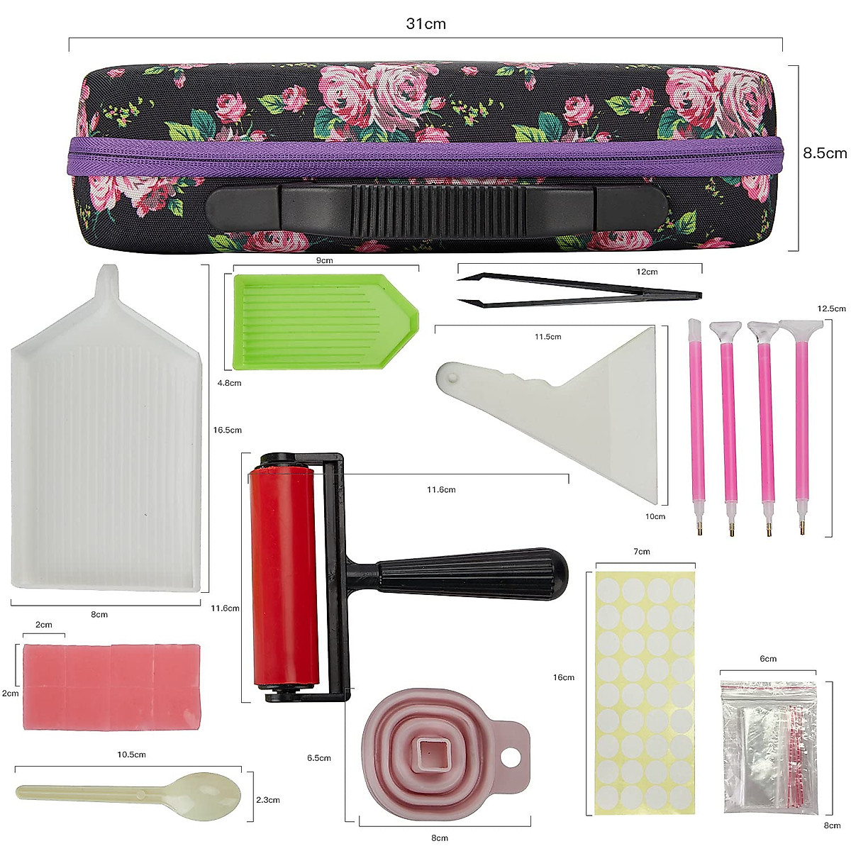 VoiceFly EVA 60 Slots Diamond Painting Accessories Diamond Painting Storage Case Embroidery, 5D Diamond Painting Tools DIY Kits, Beads Sewing Pills Shockproof Container, Black Flower