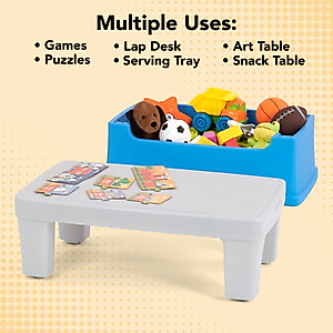 Simplay3 Play Around Toy Box Table – Multipurpose Kids Toy Box and Toddler Play Table for Toys, Art Supplies, Crafts – Durable, Plastic Large Toy Box, Made in USA