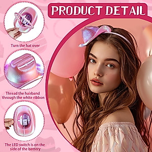 Cozypower Pink Cowboy Hat Headband Mini Cowgirl Hat Headband Cowgirl Hat Women's Costume Headwear for Women Masquerade Party (LED Shimmer Style)