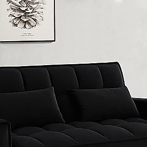 3 in 1 Convertible Sleeper Sofa Bed ,Modern Futon Loveseat Couch Pullout Bed, Velvet Upholstered Small Love Seat Lounge w/Reclining Backrest, Toss Pillows, Pockets, Furniture for Living Room Office