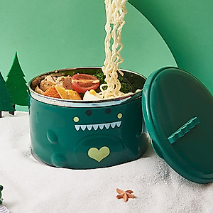 Luxshiny Instant Noodle Bowls with Lid Stainless Steel Bowl Sets Dinosaur Pattern Noodle Bowl Cereal Bowl Ramen Bowls Pasta Bowl Soup Bowl for Home