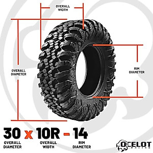 Ocelot Aurora 30x10x14 UTV Tires All Terrain, Durable 8-Ply Radial Construction and Non-Directional Tread, Thick Lugs for Diverse Terrain and Conditions - 30x10x14 UTV Tire