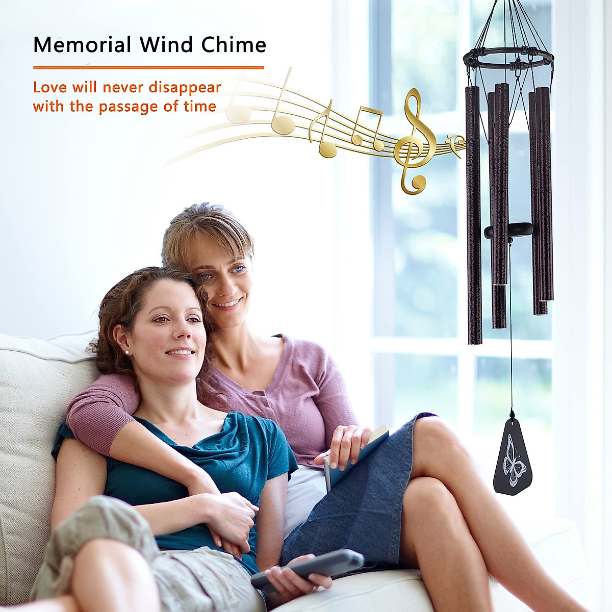 LHUKSGF Memorial Wind Chimes, Outdoor Sympathy Gift Windchimes 32 inch with 5 Rustproof Aluminum Tubes, Bereavement/Sympathy/ Memorial Gifts for Remembrance…