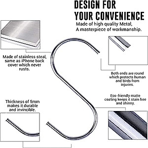 Pack of 100, 2.4 Inch S Hooks for Hanging Plants, S Hooks for Hanging Clothes, Stainless Steel Heavy Duty Hook, Durable S Shaped Hooks for Kitchen, Large S Hooks for Hanging Heavy Duty, Closet Hooks