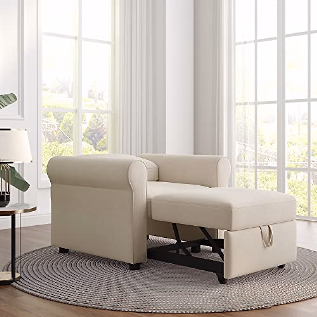 HBRR Modern 3-in-1 Sofa Chair, Convertible Sleeper Couch, Multi-Functional Adjust Backrest Into Sofá, Single Bed, for Living Room Bedroom, Beige
