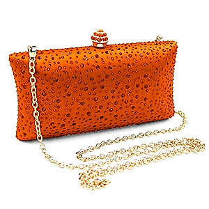 Women Rhinestone Clutch Purses, Envelope Clutch Evening Bags Glitter Evening Handbag for Wedding Cocktail Prom Party (Orange)