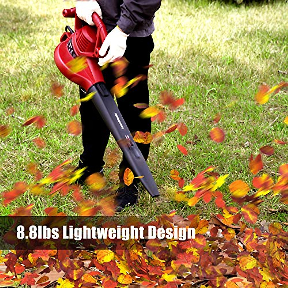 LawnMaster Red Edition BV1210 1201 Electric Blower Vacuum Mulcher 12 Amp 2-Speed Adjustment with Metal Impeller 240 MPH 380 CFM 14:1 Mulch Ratio