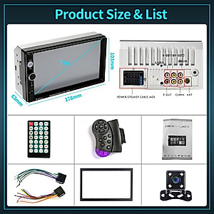 Hikity 7 Inch Double Din Car Stereo Touch Screen Car Radio with Bluetooth Backup Camera, FM Car Audio Receivers, Support Mirror Link for Android iOS Phone USB AUX-in TF Card