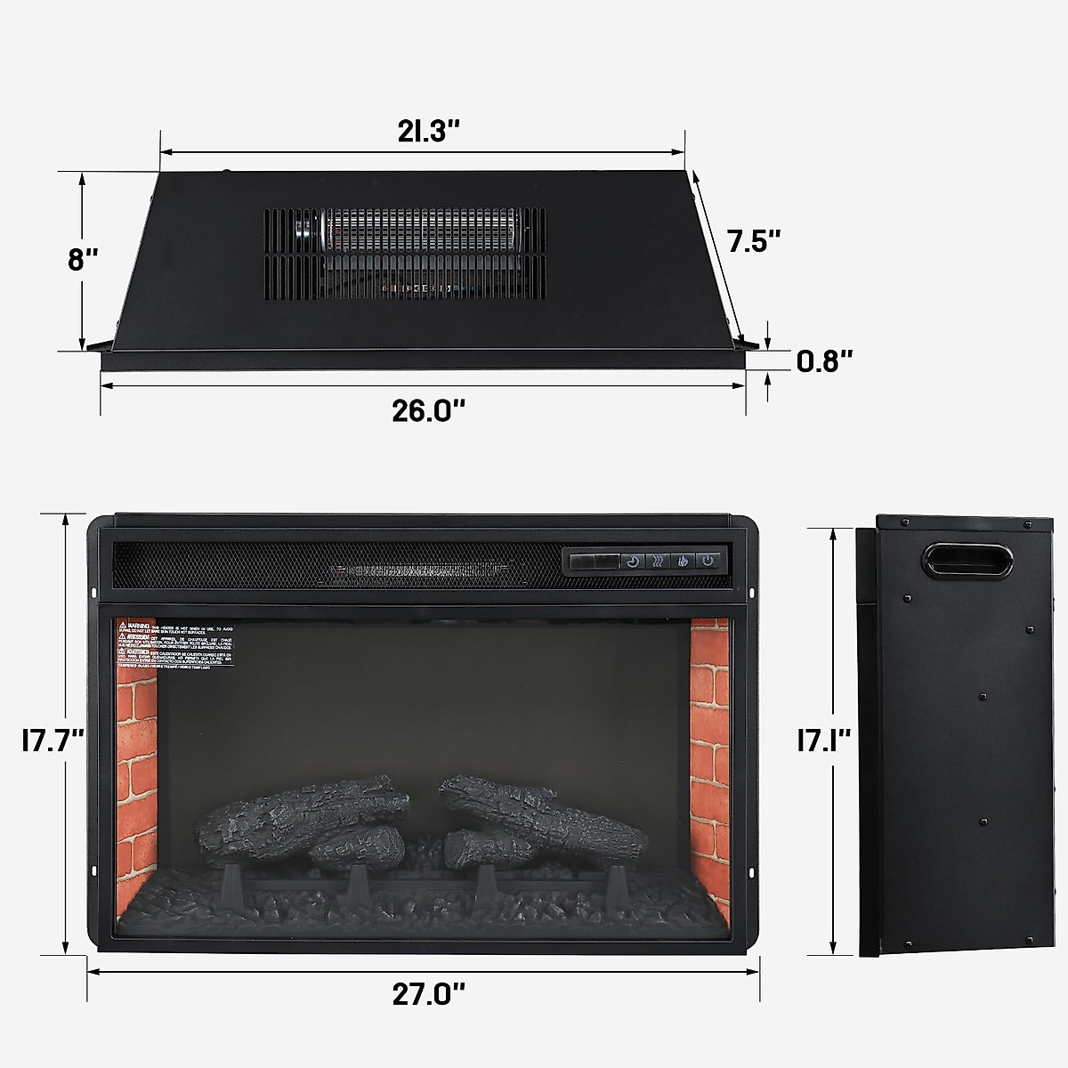 ROVSUN 26" Recessed Electric Fireplace Insert w/Remote Control Timer Adjustable Space Heater FireBox, 3 Flame Brightness, Two Side Built-in Wall Tiles Logs,CSA Listed(Black)