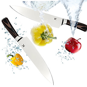 Kutchillo 8" High Carbon Stainless Steel Kitchen Chef Knife with Sharpener, Light-Weight and Well-Balanced, 2.5 mm blade thickness, Ergonomics