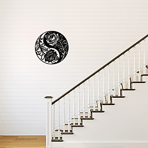 RyounoArt Rose Metal Wall Art Flower Wall Sculpture Black Metal Modern Artwork Indoor Outdoor Decorations Floral Metal Wall Hanging for Home Bedroom Living Room Garden