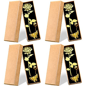 4 Pack Metal Golden Rose Bookmarks Flower Bookmark Cute Bookmarks with 3D Butterfly Pendant Chain and Box Teacher Mom Appreciation Birthday Gifts for Reader Book Lover