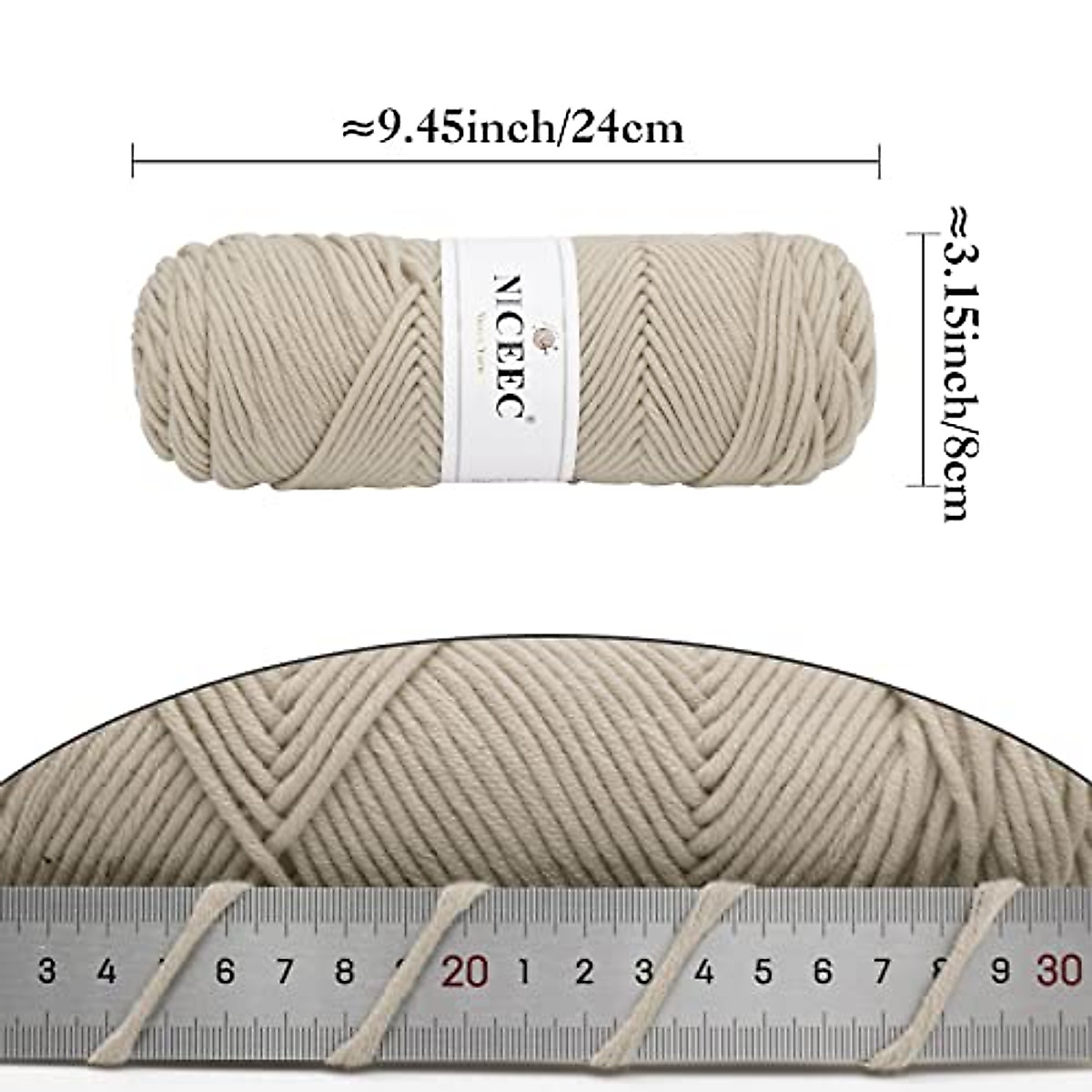 NICEEC 3 Skeins Soft Yarn 100% Acrylic Yarn 8 Ply Yarn Beige Yarn for Crochet Knitting Light Worsted Yarn Blanket Yarn for DIY Craft Total Length 3×135 yds/3×100g-Beige