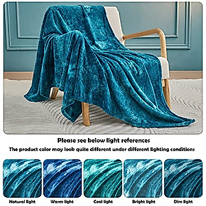 NEWCOSPLAY Super Soft Throw Blanket Premium Silky Flannel Fleece Leaves Pattern Lightweight Blanket All Season Use (Multi Blue, Throw(50"x60"))