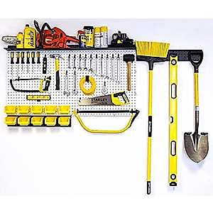 WALLPEG Pegboard Wall Organizer 48- inch Garage Pegboard Panel Organizer Utility Tool Storage Kit with Tool board Peg Hooks Accessories, Wall Mounted Storage Bins, Lawn Tool Rack Overhead Shelf (White Pegboard)