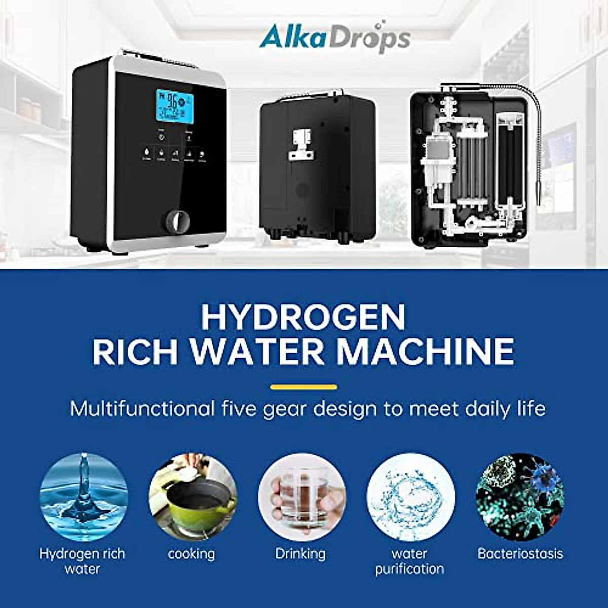 Water Ionizer and Water Purifier Machine,PH 3-11 Alkaline Acid Water Machine,Up to -800mV ORP, 8000 Liters Per Filter,11 Plate Electrode,Regulation Valve to Control PH and ORP/Auto-Cleaning