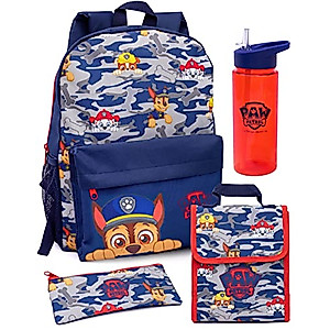 Paw Patrol Backpack Set Kids 4 Piece Camo Lunch Box Water Bottle Pencil Case