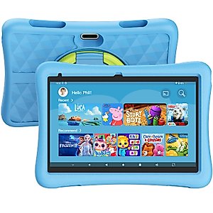 KYASTER Kids Tablet, 10 inch HD Android 12 Toddler Tablets, Quad Core 1.8Ghz, 2GB DDR4, 7000mAh Battery, Dual Box Speakers, Parental Controls Games Learning Apps, EVA Shockproof Case (Blue)