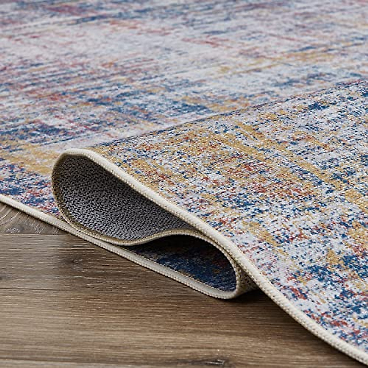 jinchan Area Rug 3x5 Entryway Abstract Sketch Distressed Red Multi Print Rug Non-Slip Washable Rug Thin Rug Colorful Overdyed Indoor Mat Kitchen Rug Contemporary Carpet Bathroom Living Room Bedroom